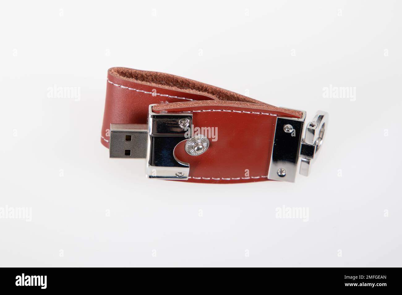 leather steel luxury key usb flash drive in white background Stock ...