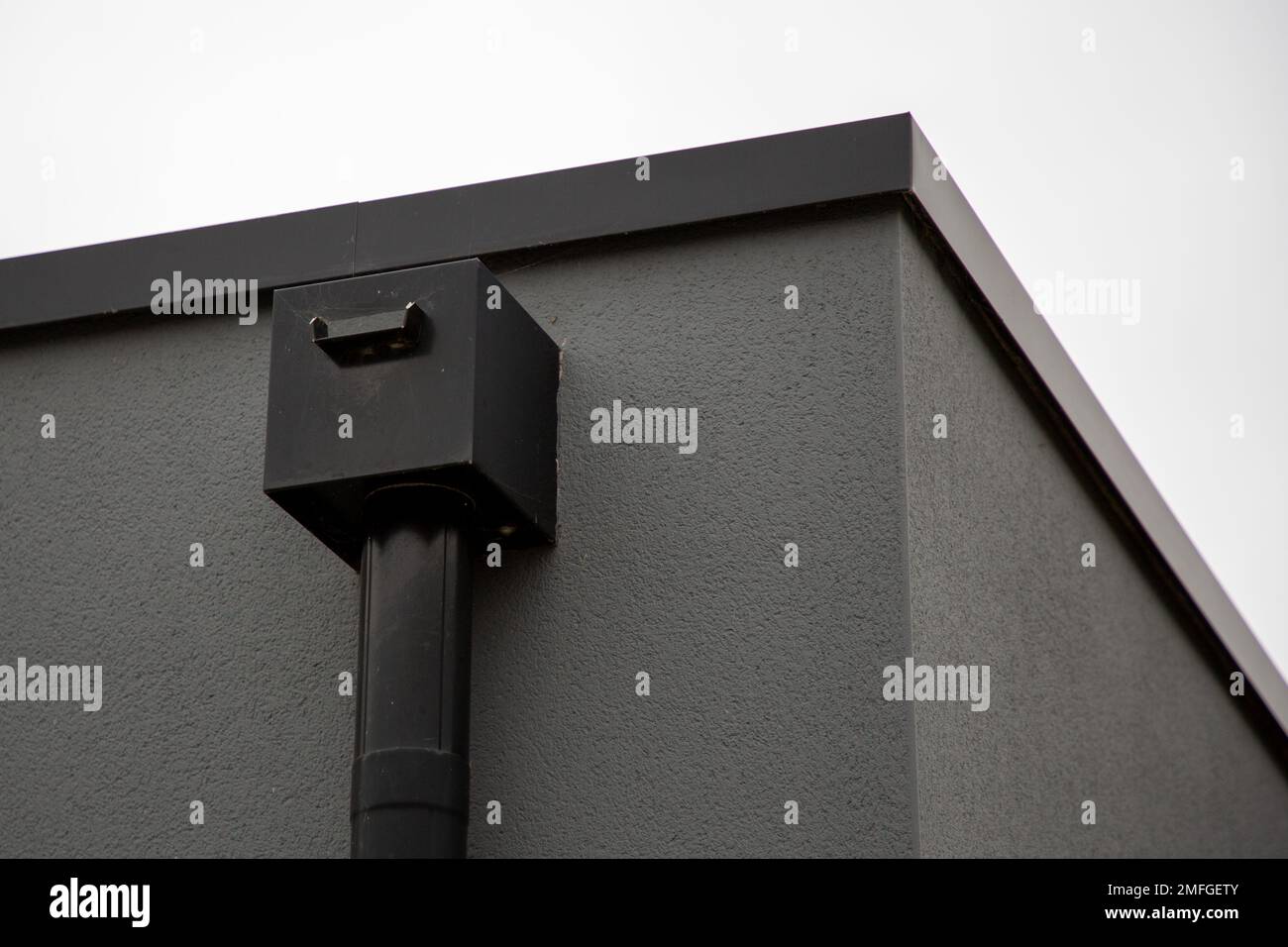 grey aluminium rain gutter flat roof in concept of preparing ...