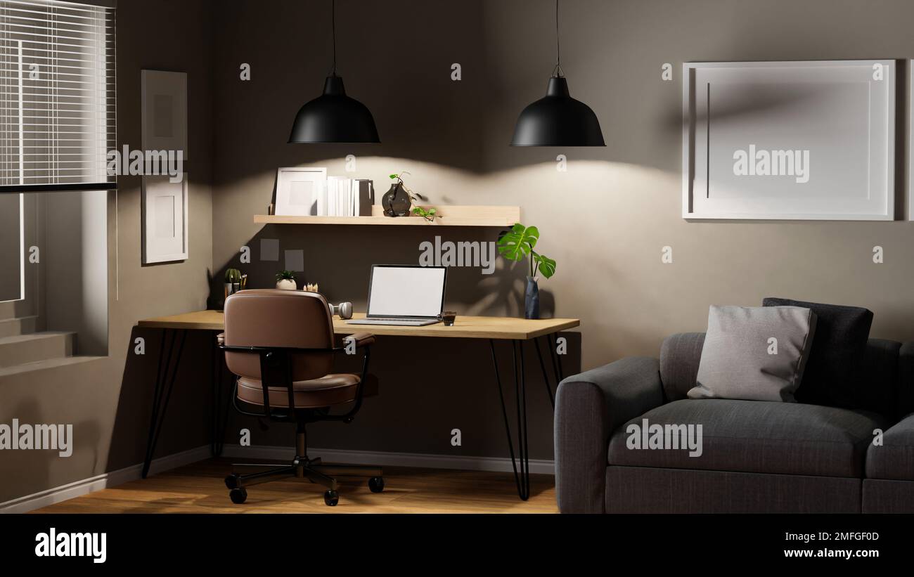 Modern contemporary home or apartment living room with workstation ...