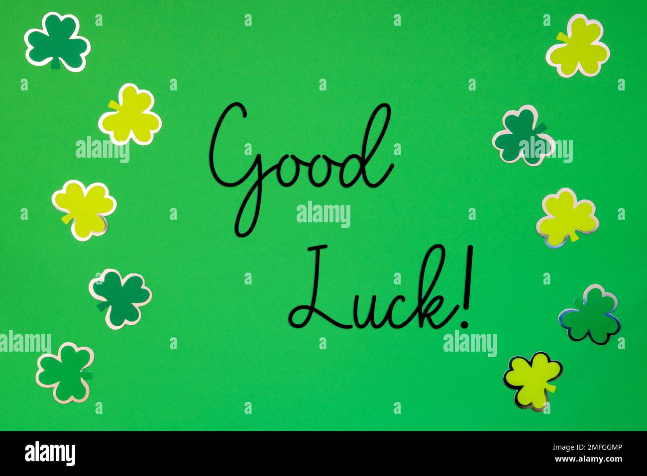 Green Saint Patrick's Day Flat Lay, English Text Good Luck Stock Photo ...