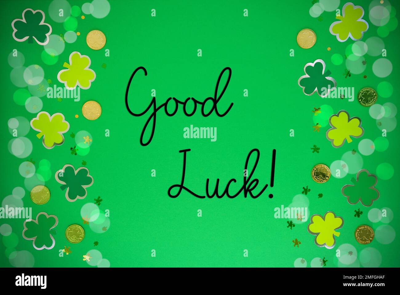 Decorative Saint Patrick's Day, Green Flat Lay, English Text Good Luck ...
