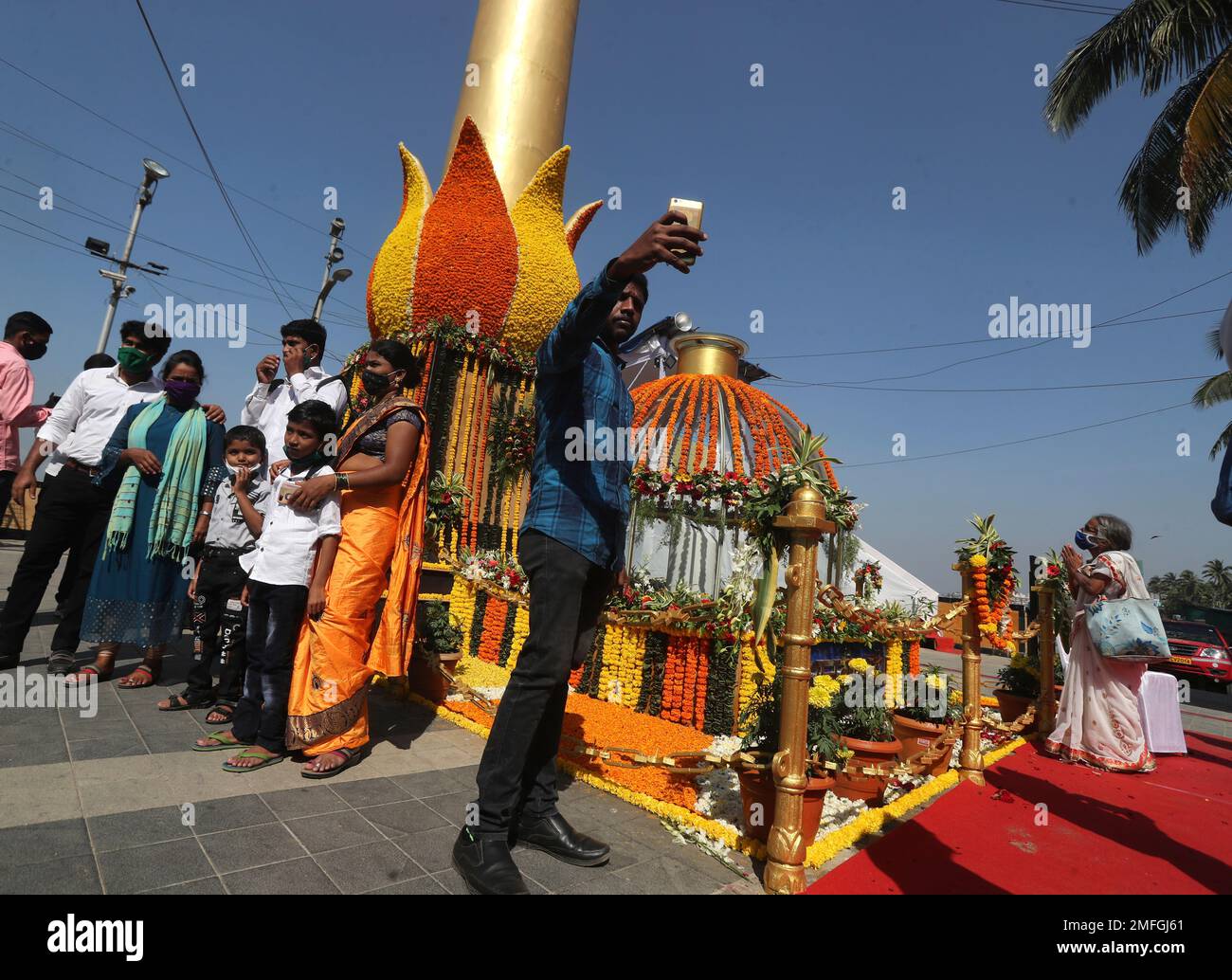 People takes pictures at Chaitya Bhoomi, a memorial to Indian freedom ...