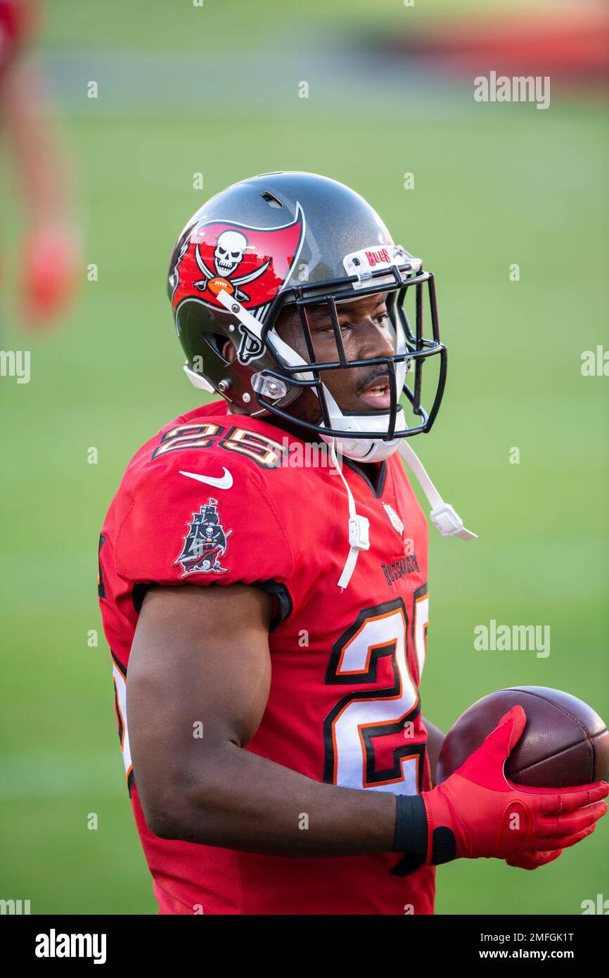 Tampa Bay Buccaneers running back LeSean McCoy (25) holds a football as ...