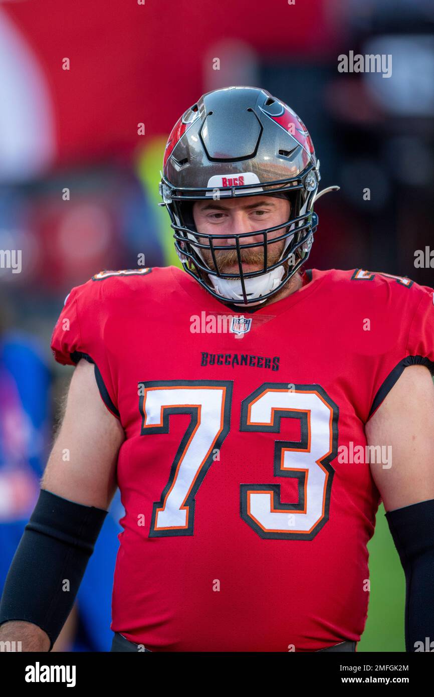 Tampa Bay Buccaneers tackle Joe Haeg (73) warms up on the field before ...