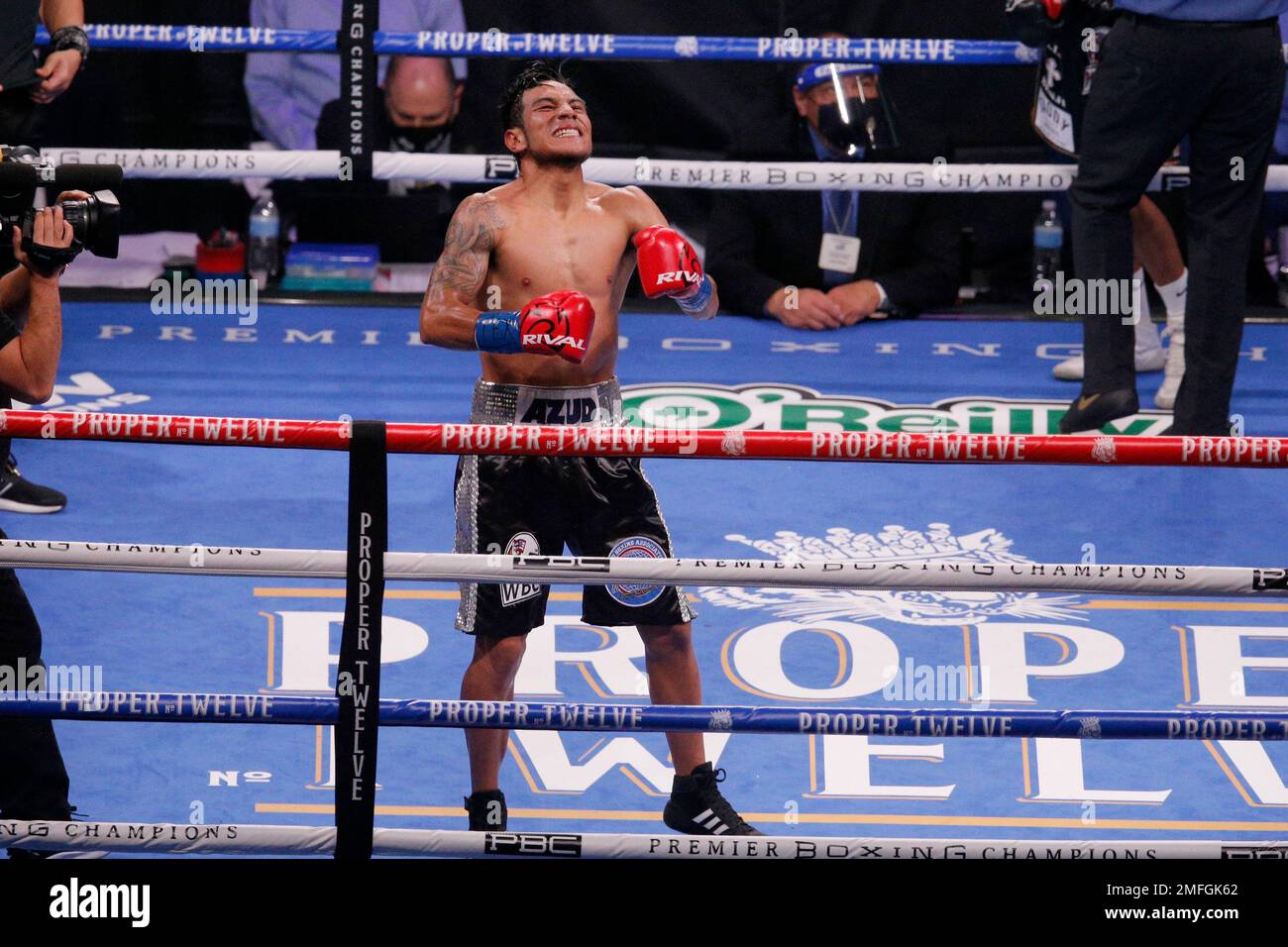 Eduardo Ramirez celebrates after defeating Miguel Flores by knockout in ...
