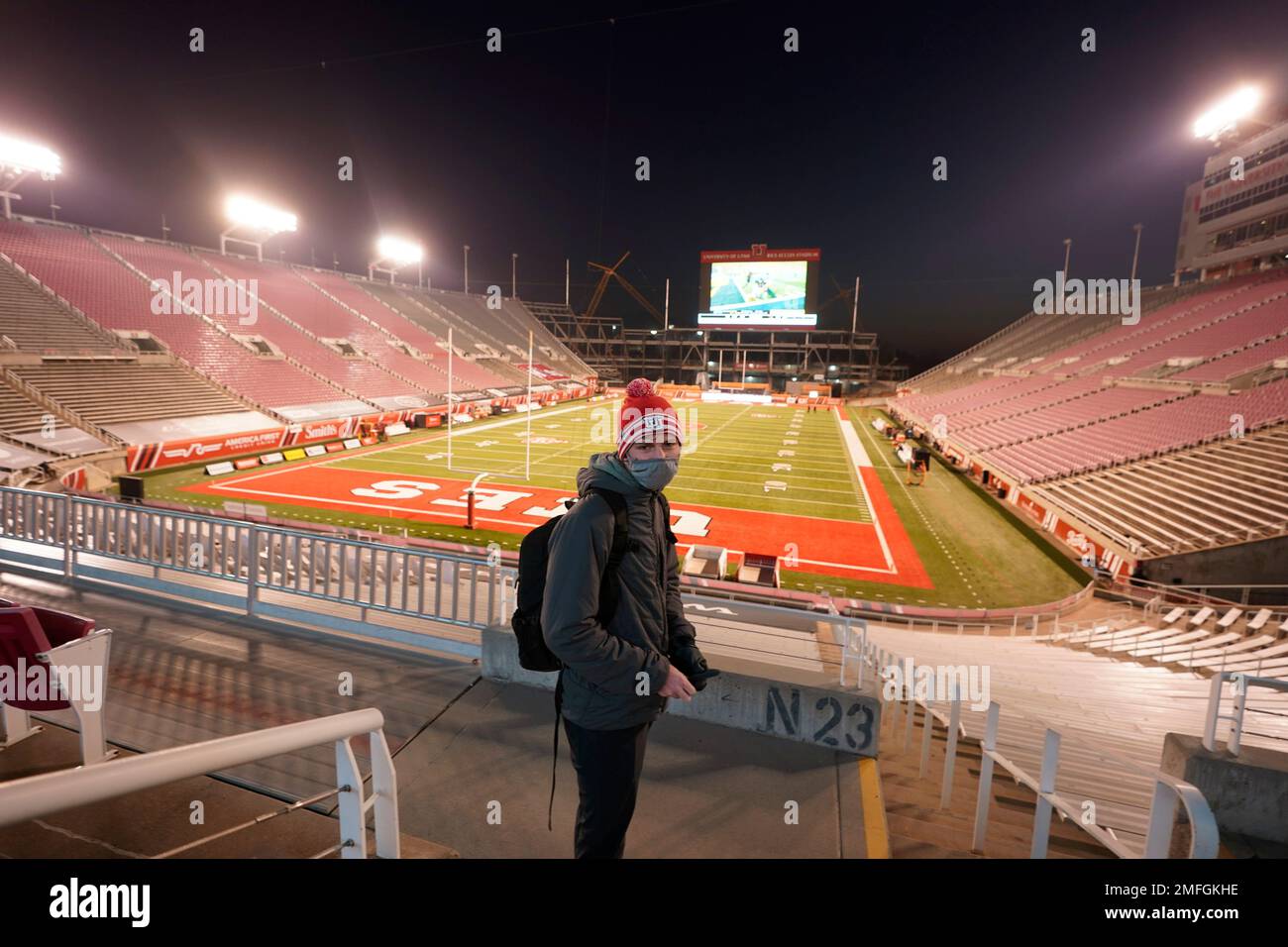 A Utah student looks on before an NCAA college football game against ...