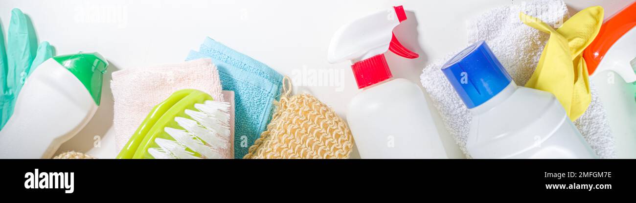 Spring cleaning background. Spring cleaning tools, utensils ...