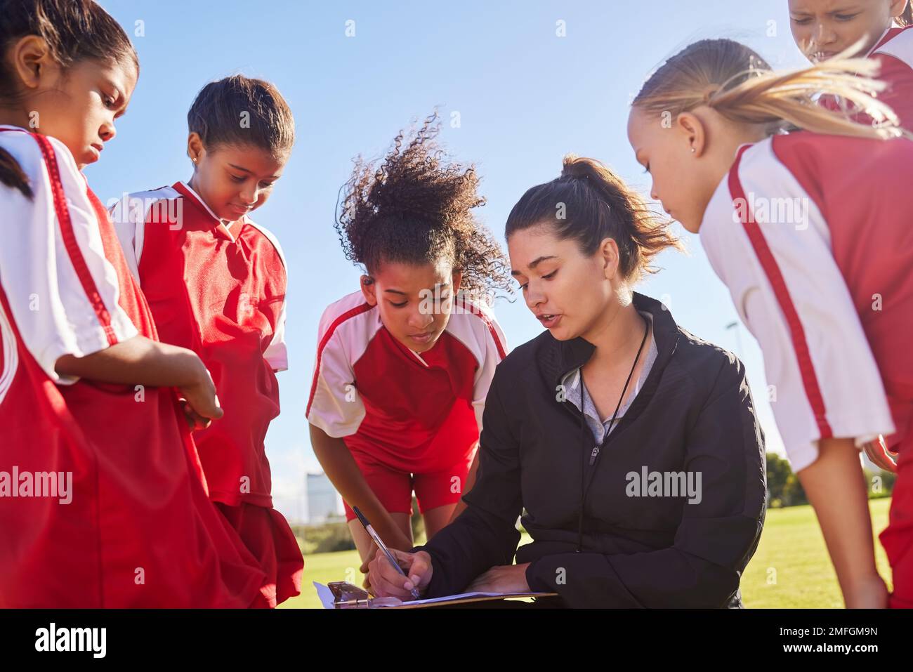 Strategy, sports or coach with children for soccer planning, training ...