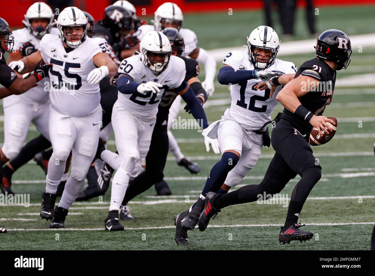 Penn State linebacker Brandon Smith (12) tackles Rutgers quarterback ...