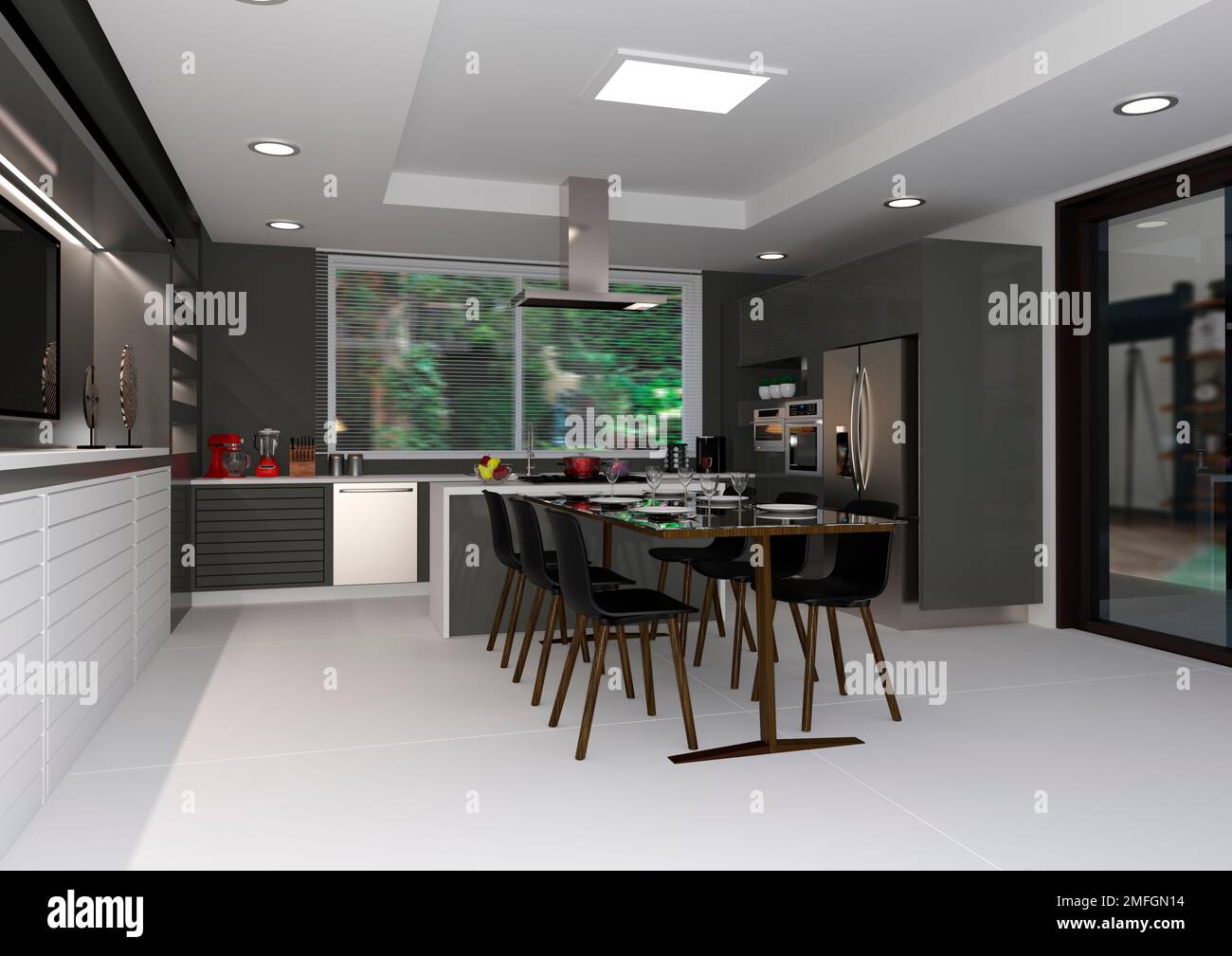 3D rendering of a modern kitchen interior Stock Photo - Alamy