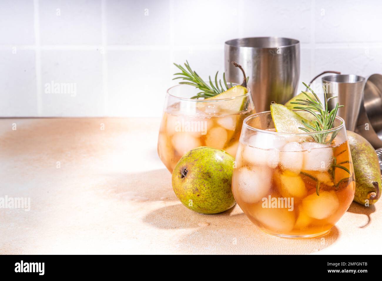 Alcohol fruity drink, Sweet cold pear cocktail with rum, liquor, anise ...