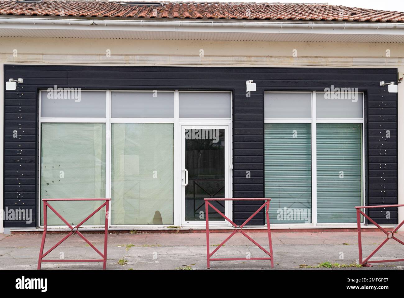 white aluminium window facade shop closed empty front store Stock Photo ...