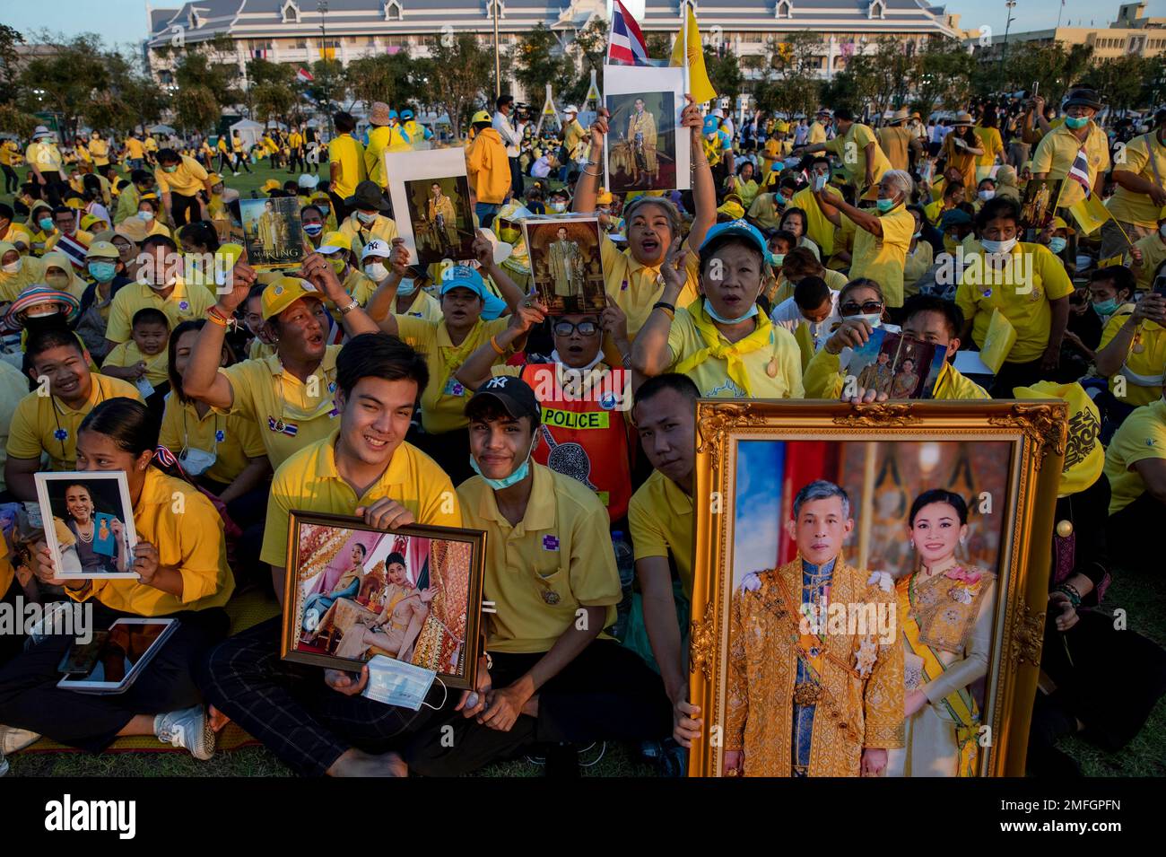 Supporters of Thai monarch display images the royal family ahead of the ...