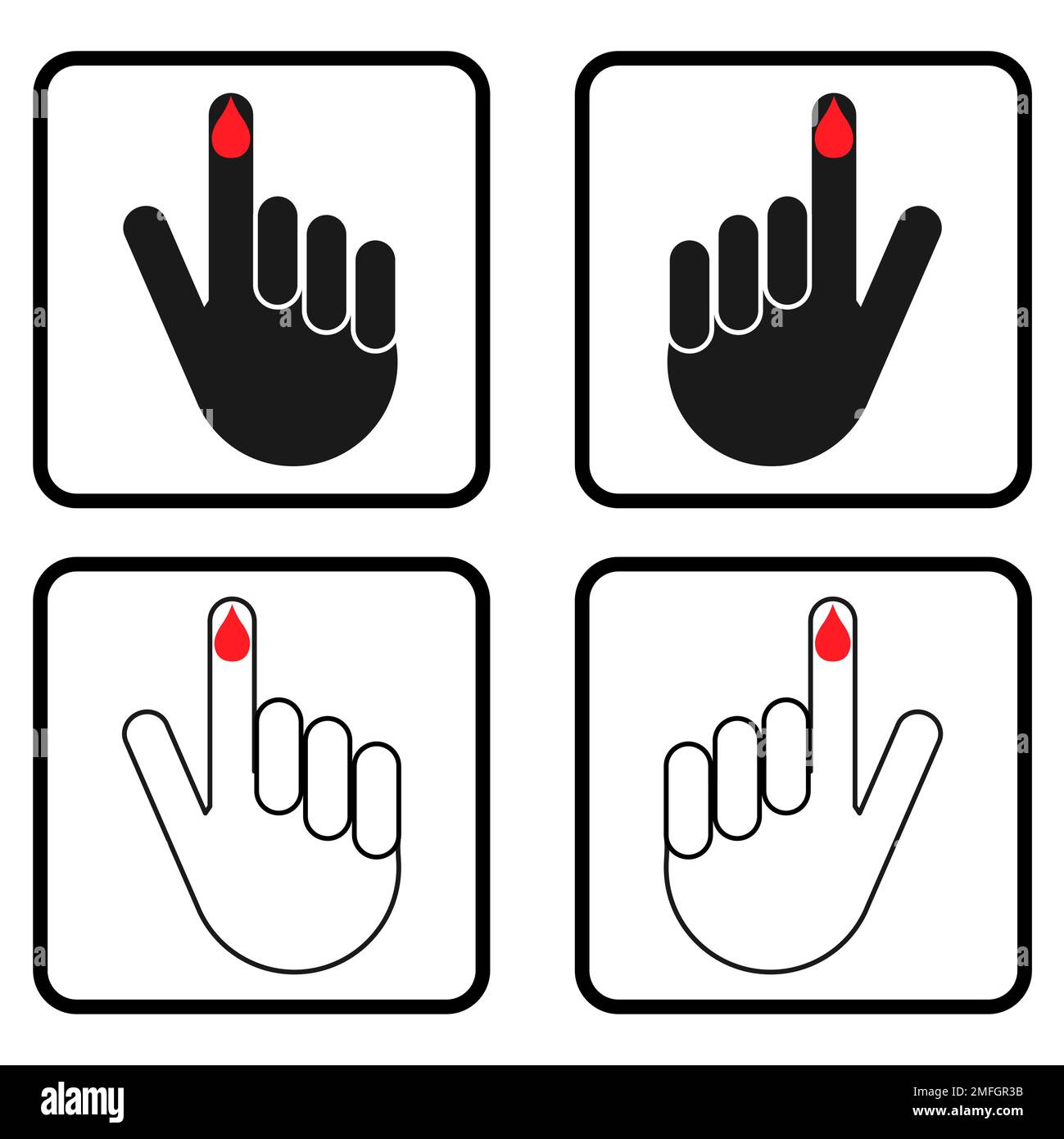Set of Hand finger with drop blood icon, medical health test symbol ...