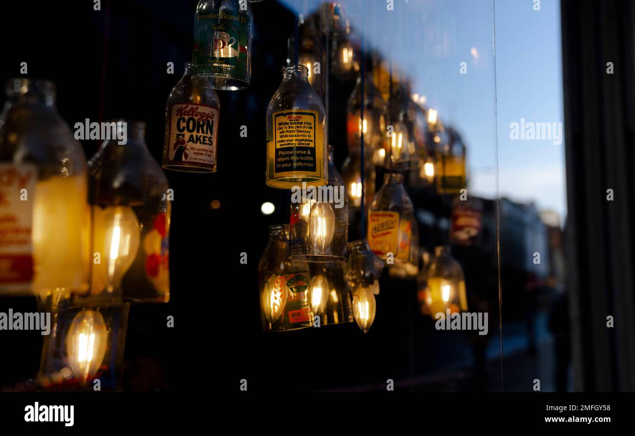 Bohemian shop, bottle window display window Stock Photo - Alamy