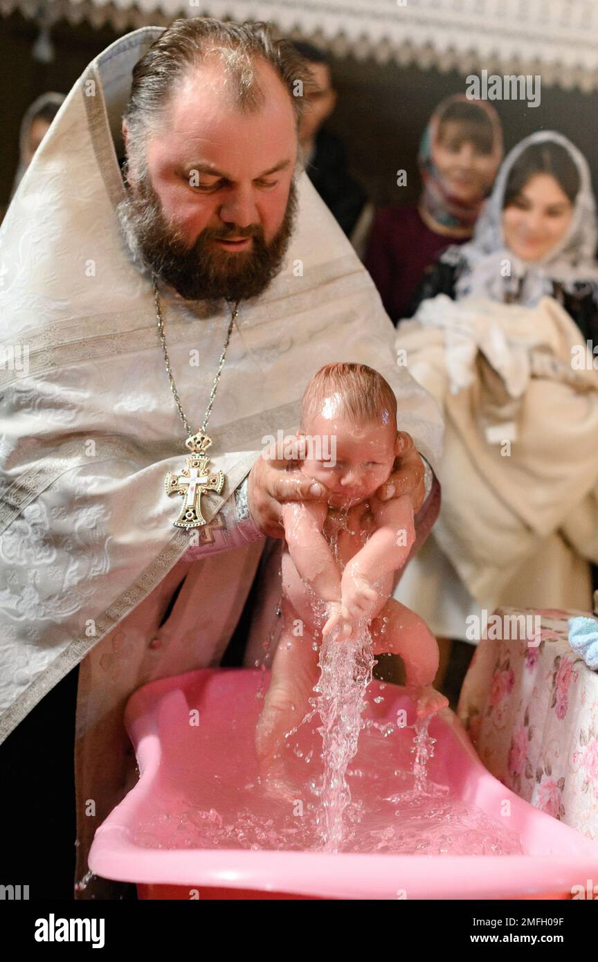 Transcarpathia, Ukraine October 16, 2022: Moments of baptism of the ...