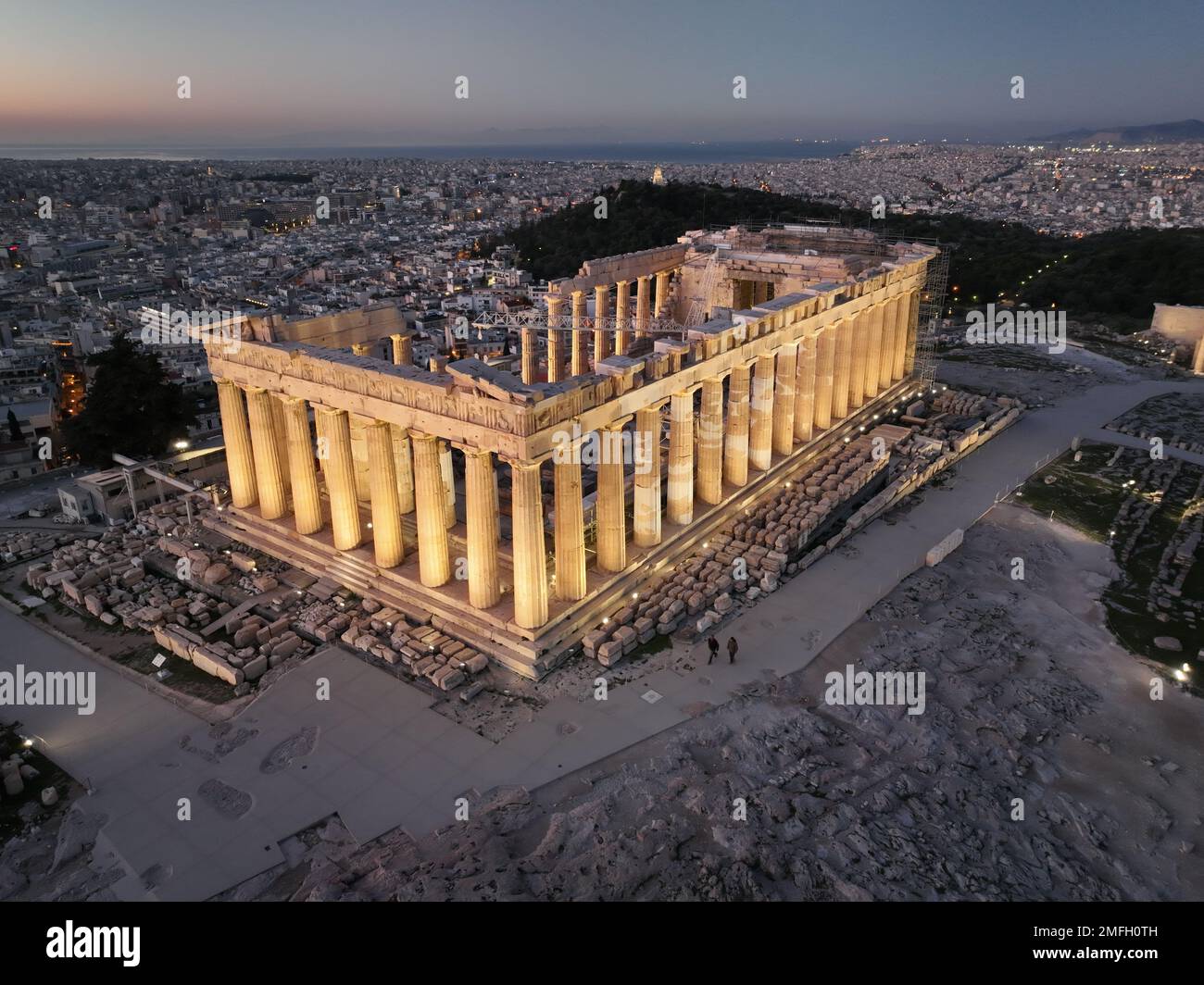 A drone view of the Parthenon Ancient temple in Athens, Greece at sunrise Stock Photo - Alamy