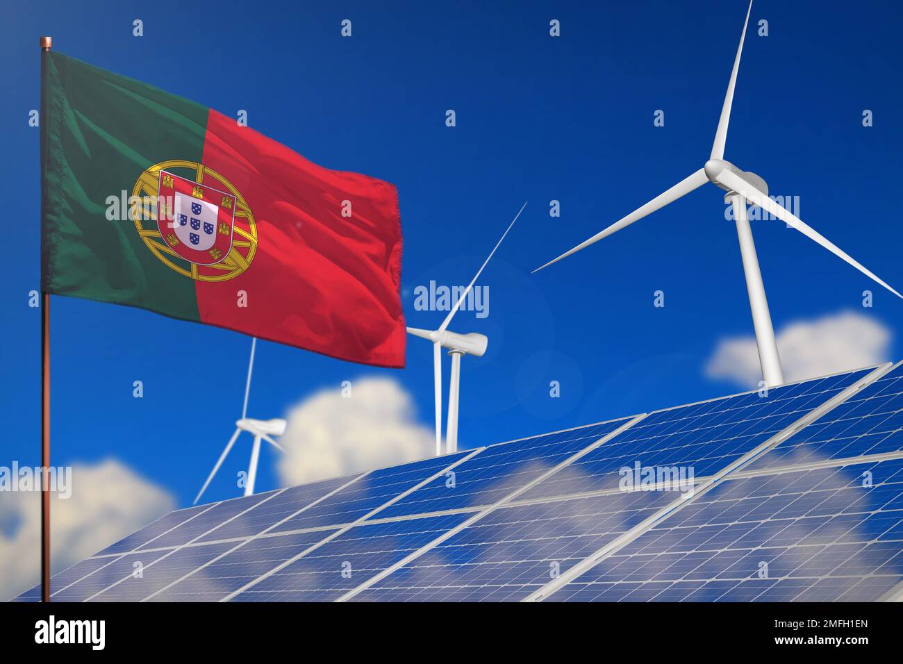 Portugal renewable energy, wind and solar energy concept with wind ...