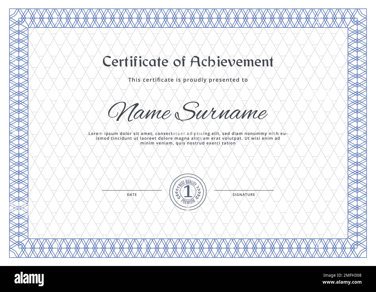 Certificate border. Blue ornamental frame for certificate blank, Vector ...