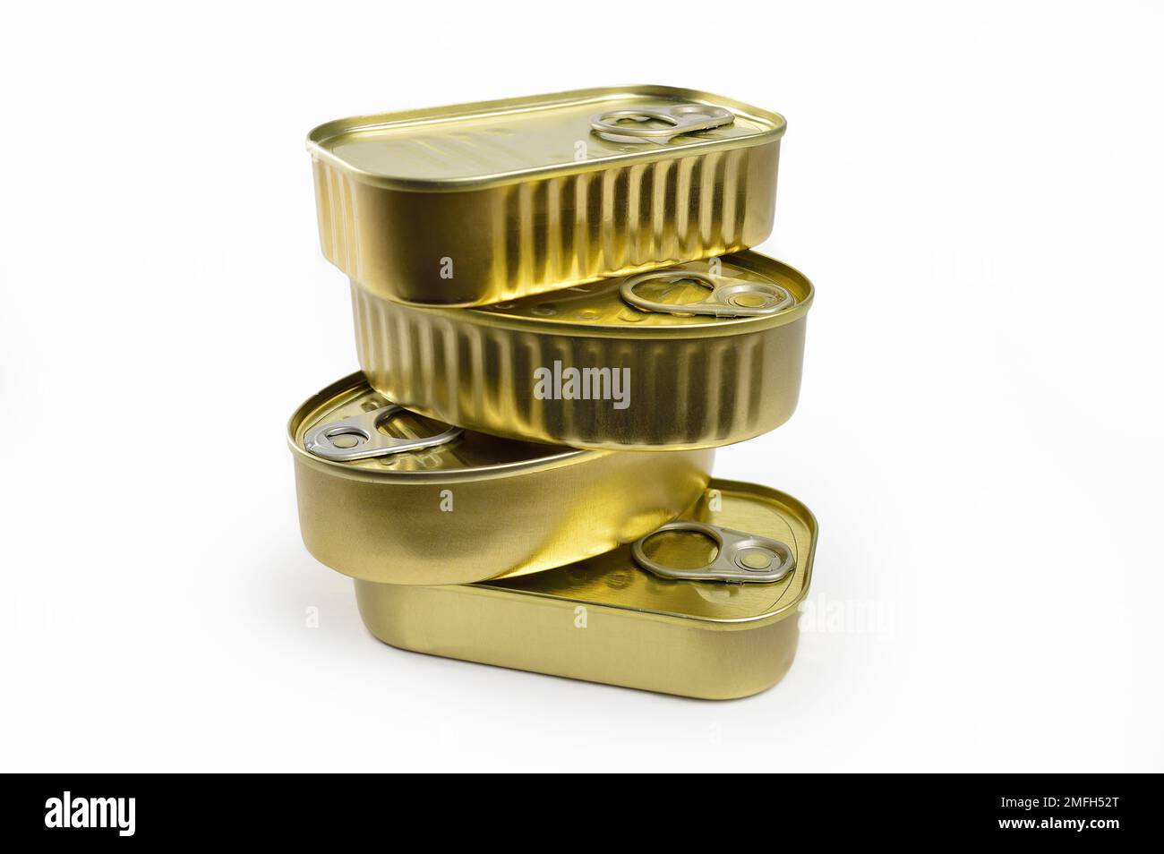 Collection of cans of canned unopened fish on white background Stock ...