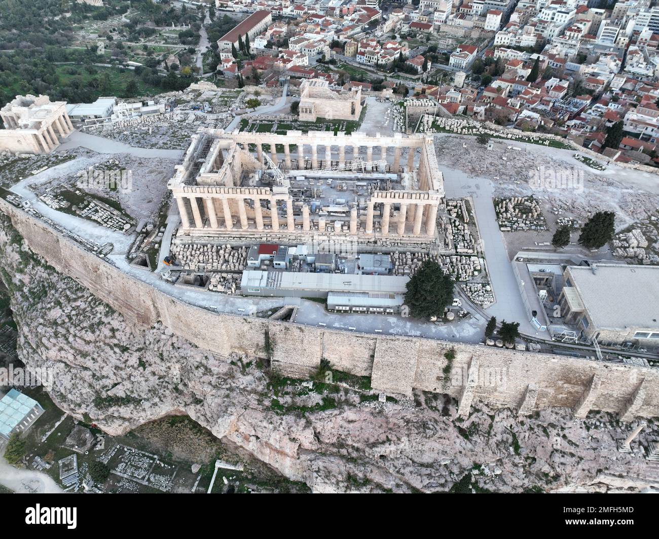 A drone view of the Parthenon on a sunny day in Athens, Greece Stock ...