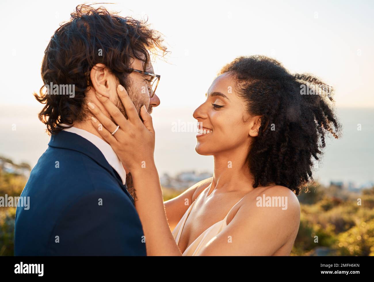 Married Couple Smile And Love For Embrace Care Or Marriage In Bonding