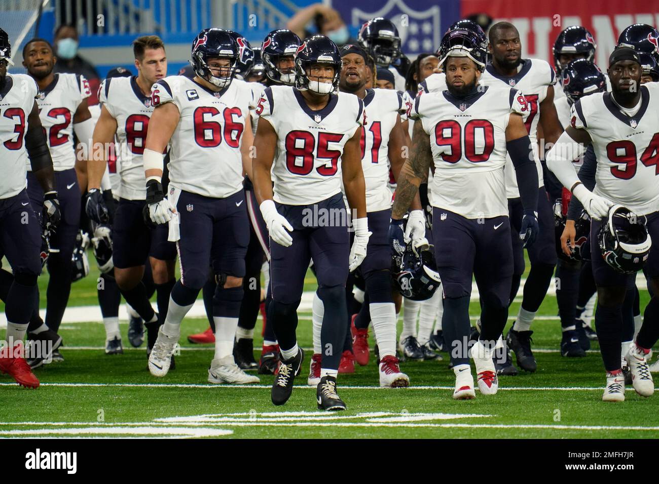 Houston Texans players walk on the field during pregame of an NFL ...