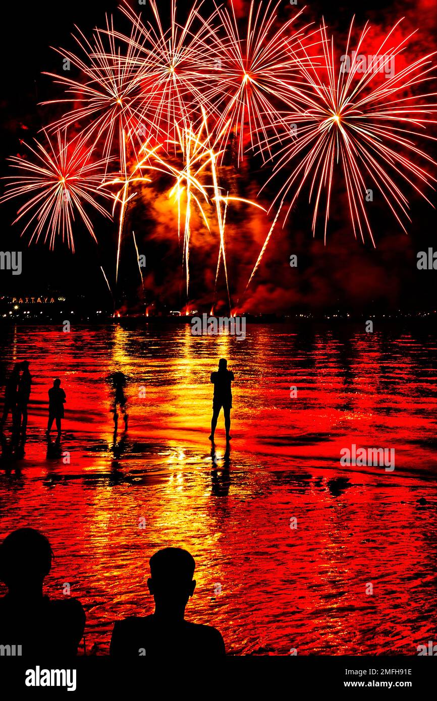 International fireworks display, Pattaya, Chonburi, Thailand Stock ...