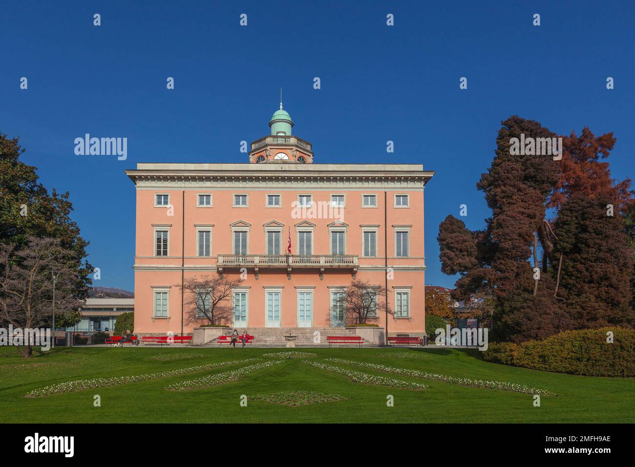 Front view of Villa Ciani, in the botanical Ciani Park of Lugano city ...