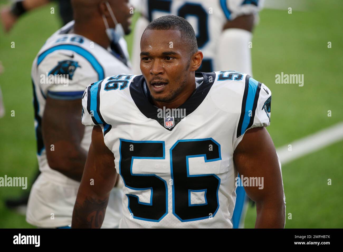 Carolina Panthers linebacker Jermaine Carter walks on the field during ...