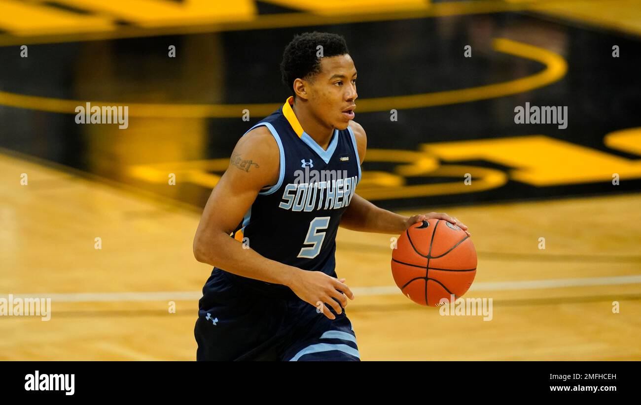 Southern University guard Jayden Saddler drives up court during an NCAA ...