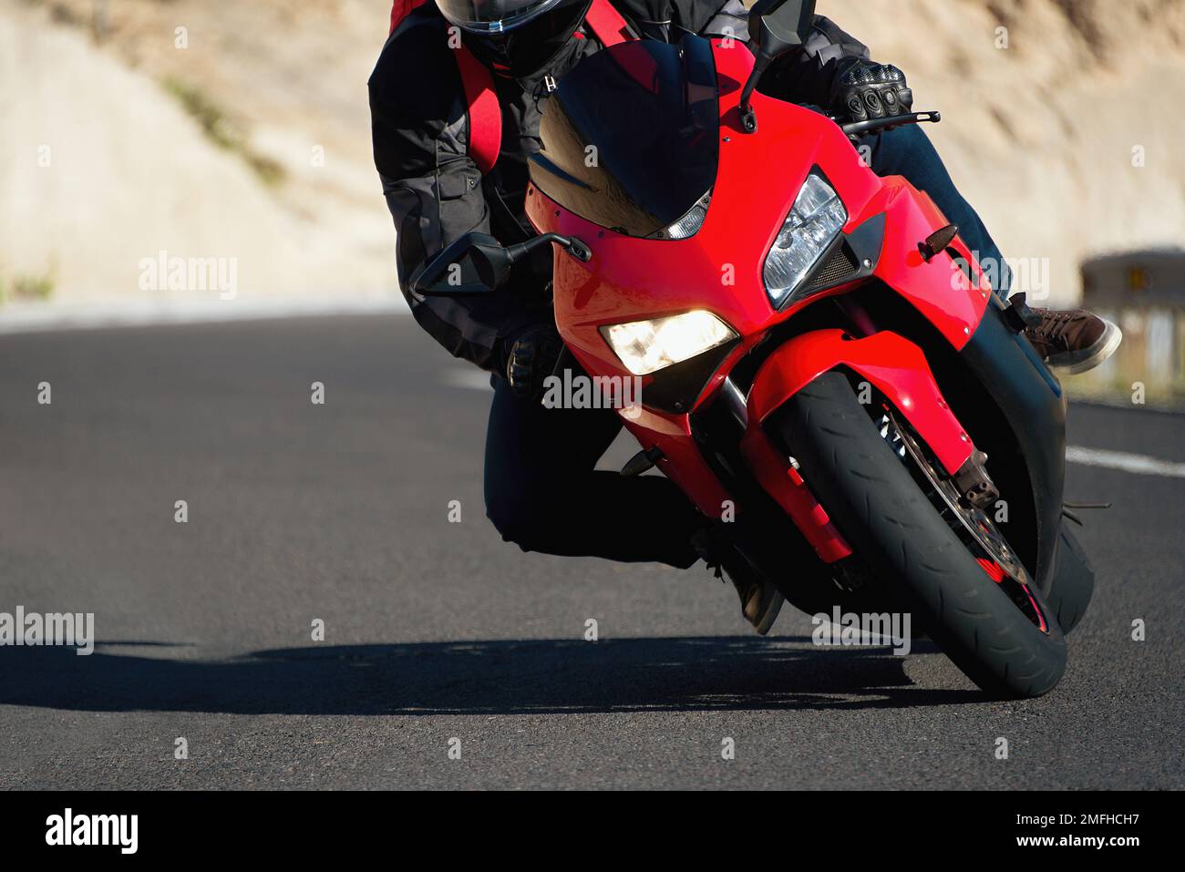 Man riding motorcycle in asphalt road curve with rural,motorcycle ...