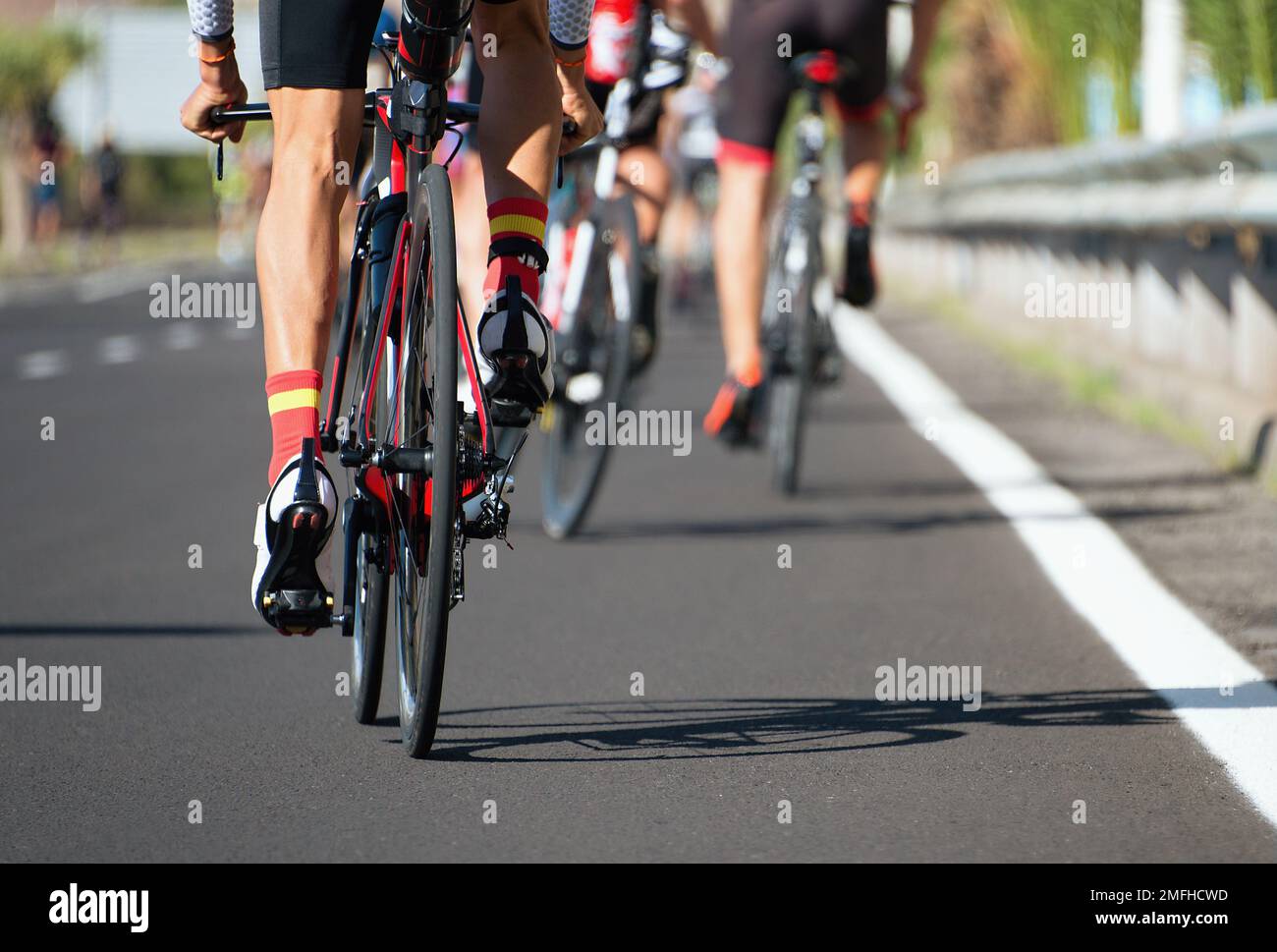 Cycling competition race at high speed, view from behind Stock Photo ...