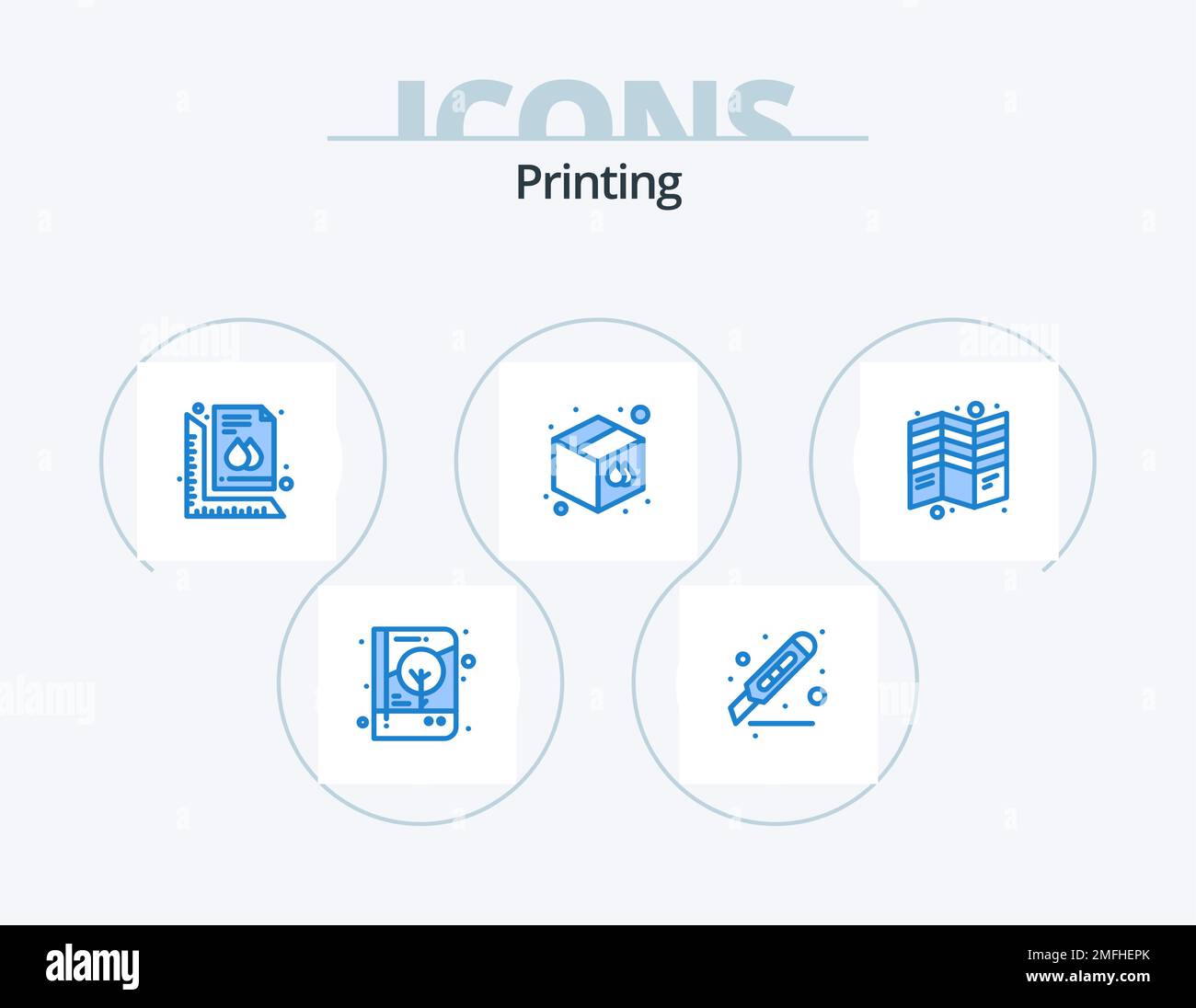 Printing Blue Icon Pack 5 Icon Design. warehouse. box. office. document. size Stock Vector Image ...