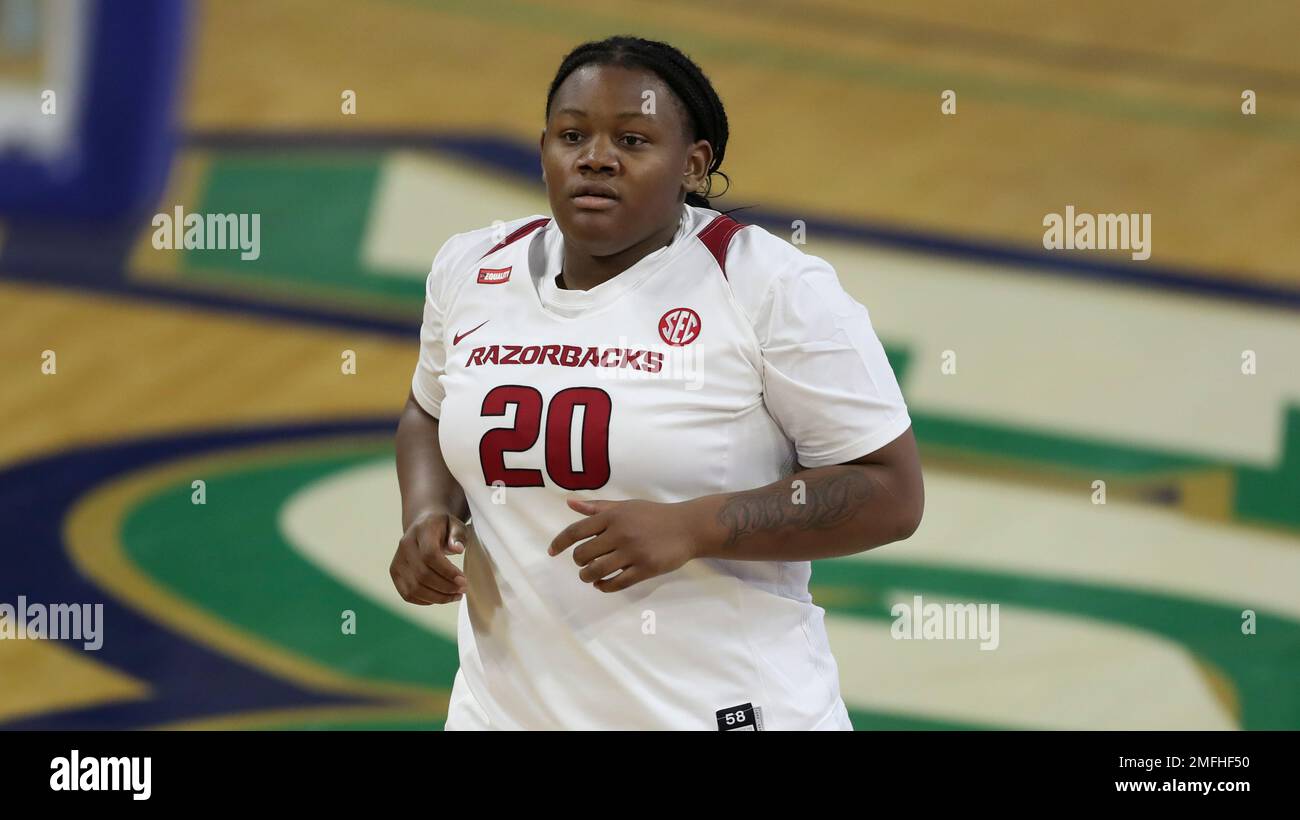 Destinee McGhee #20 of Arkansas during an NCAA basketball game on ...