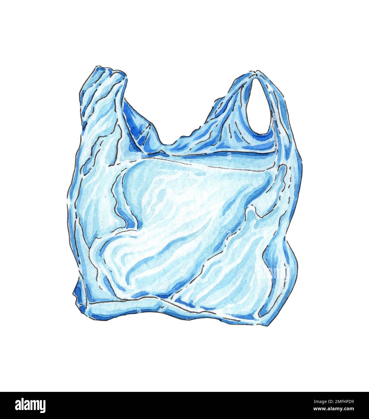 Watercolor plastic bag. Symbol of pollution and waste. Stop plastic ...