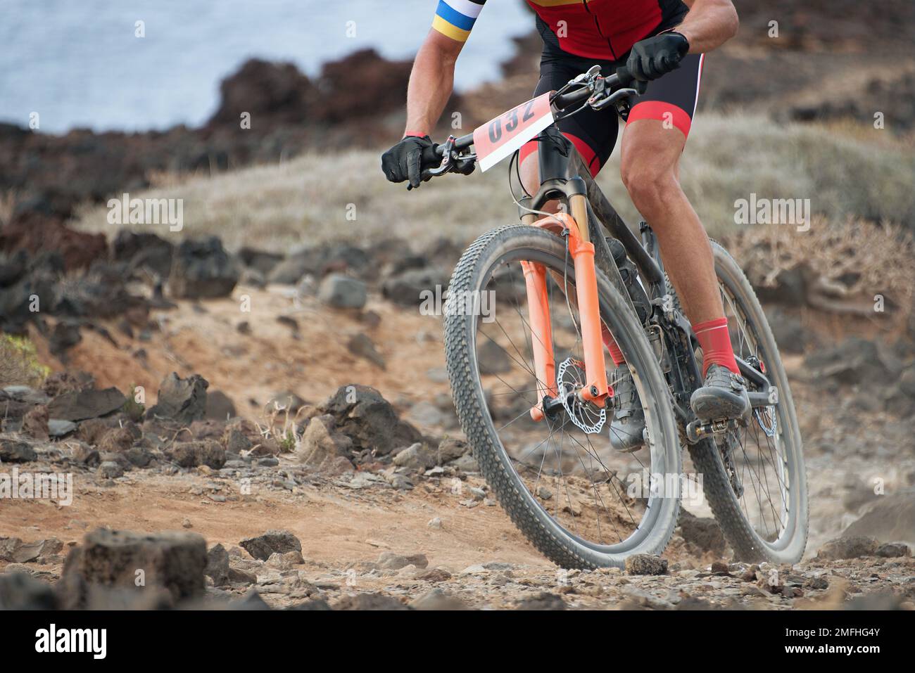 Extreme mountain bike sport athlete man riding outdoors,bike on the ...