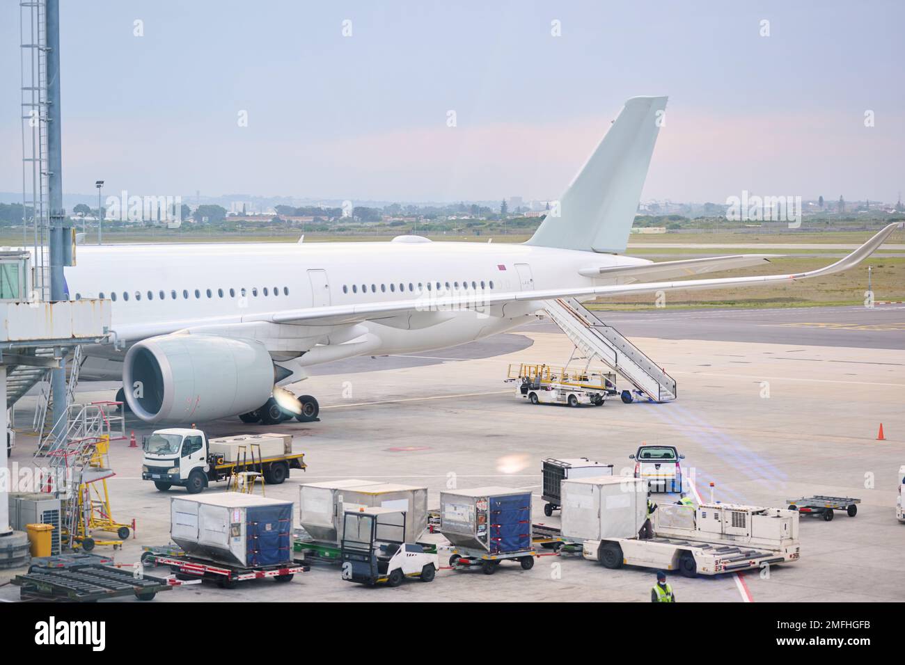 Travel, airport and cargo on airplane for flight, international takeoff ...