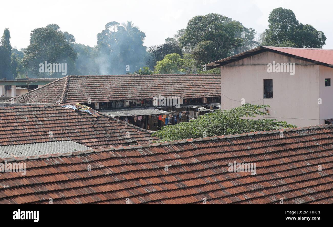 Smoke rises from a ward at the Mahara prison complex following ...