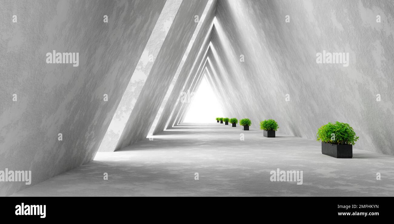 Empty Long Light Corridor. Modern white background. Futuristic Sci-Fi ...