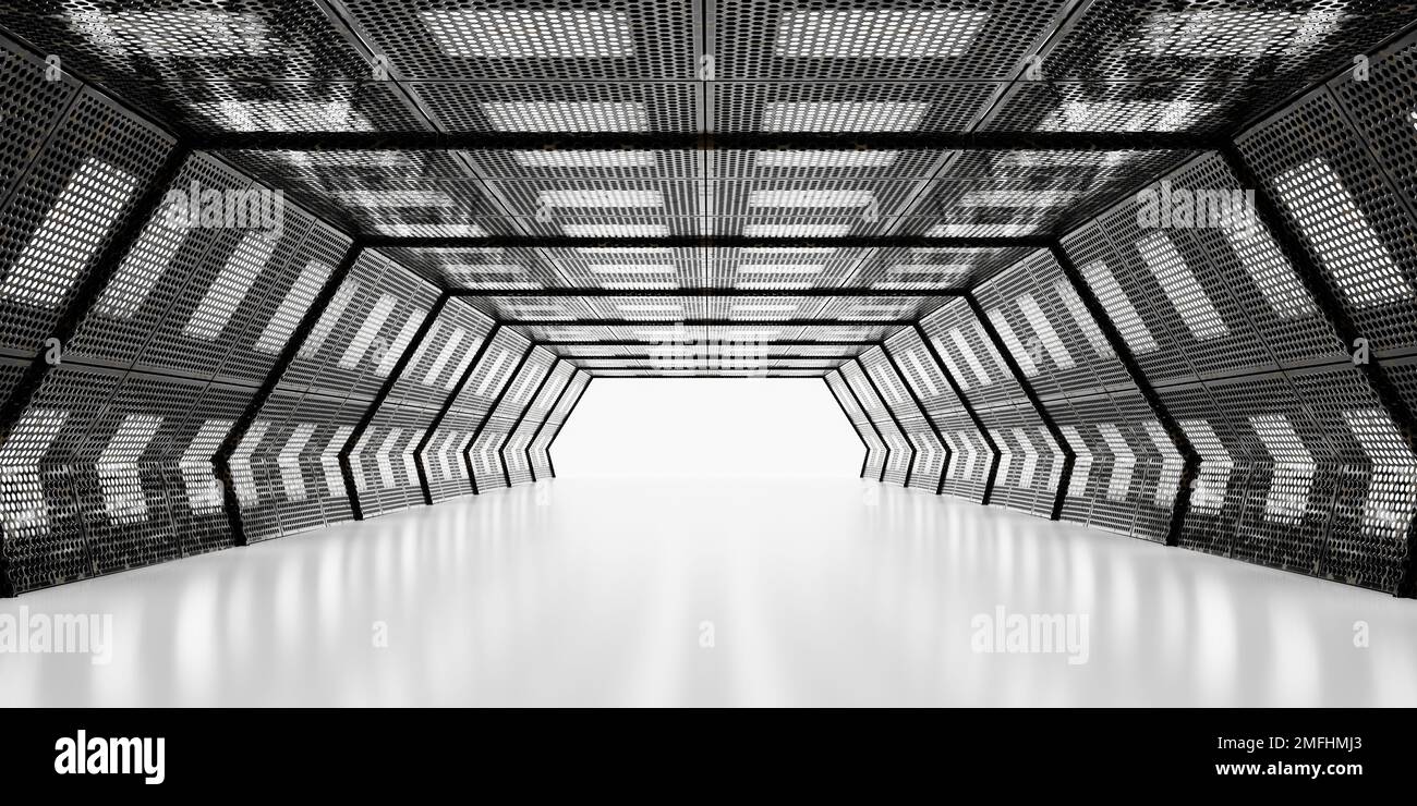 Dark Futuristic Modern Garage Showroom Tunnel Corridor. Entrance 3D ...