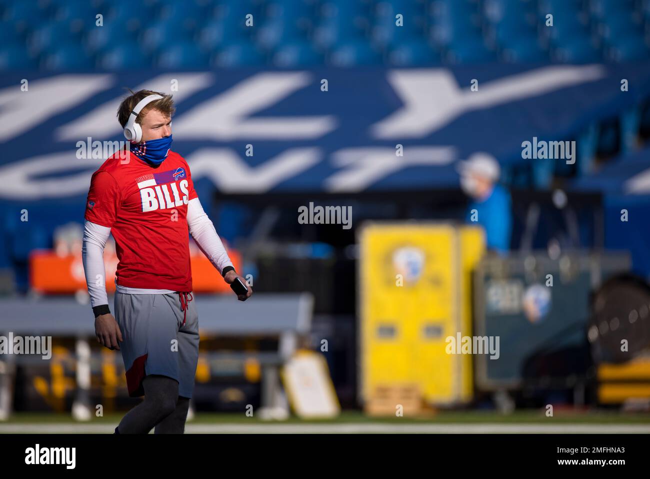 Buffalo Bills kicker Tyler Bass (2) warms up before an NFL football ...