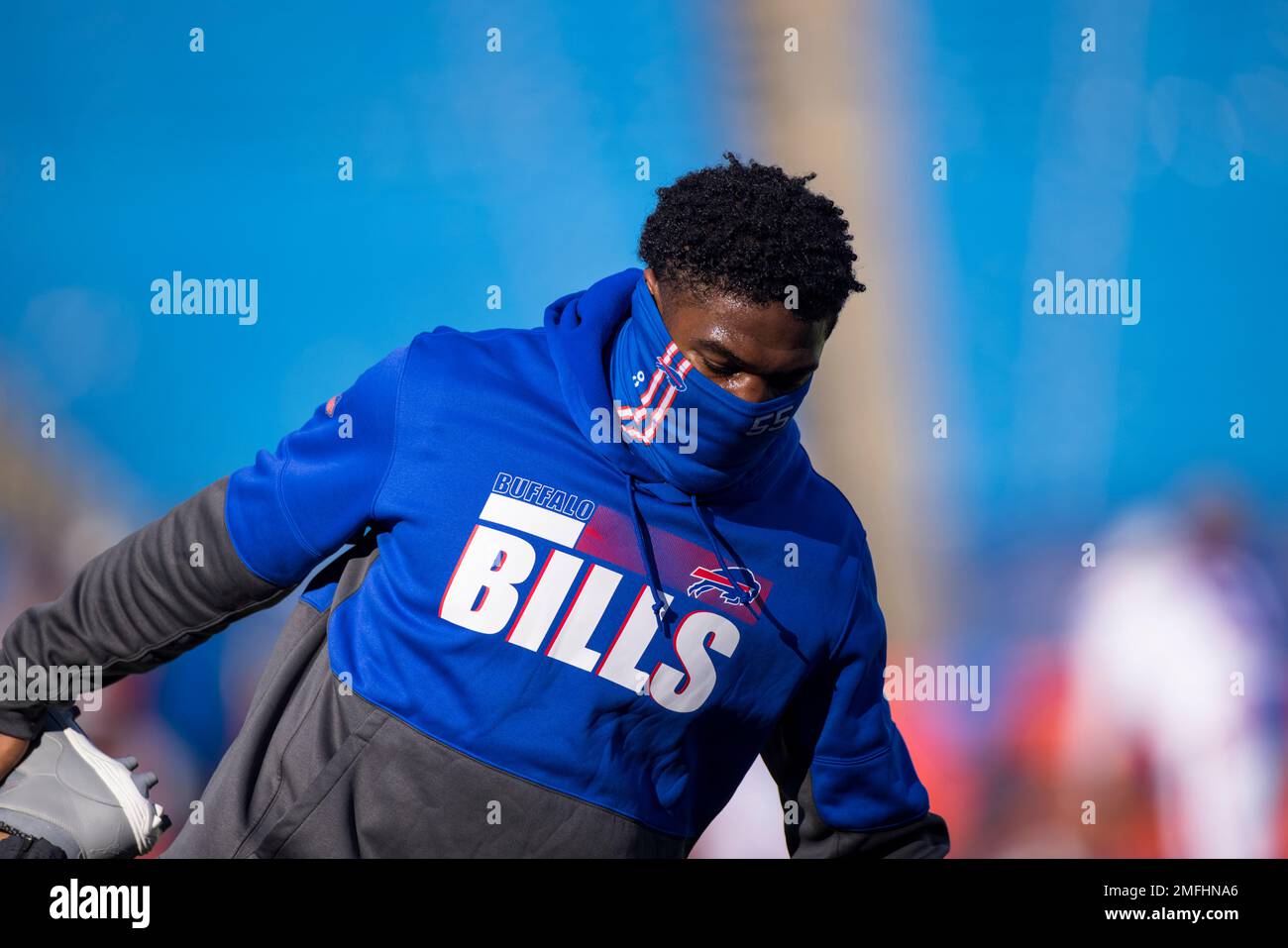 Buffalo Bills defensive end Jerry Hughes (55) warms up before an NFL ...