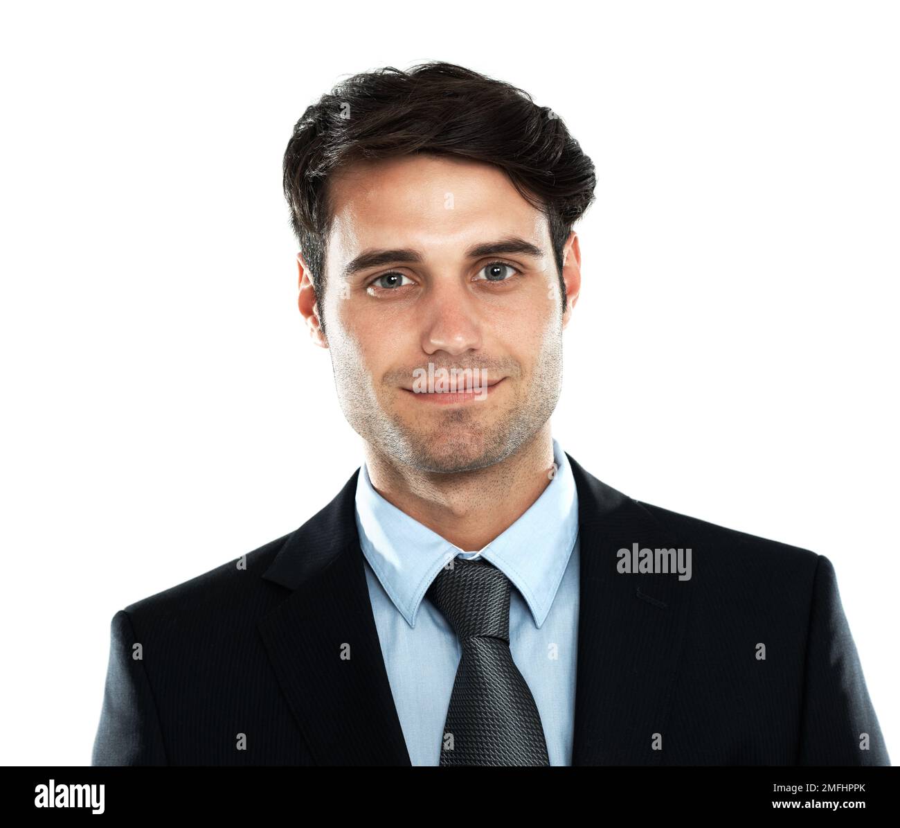 Face, businessman and leader in studio with future vision while ...