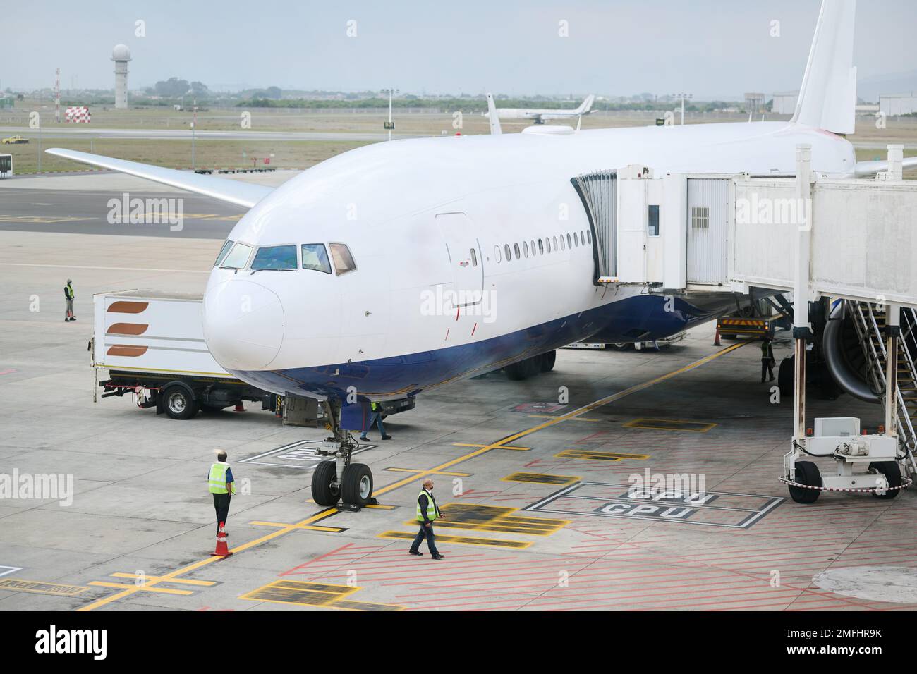 Airport, travel and airplane on runway for flight takeoff ...