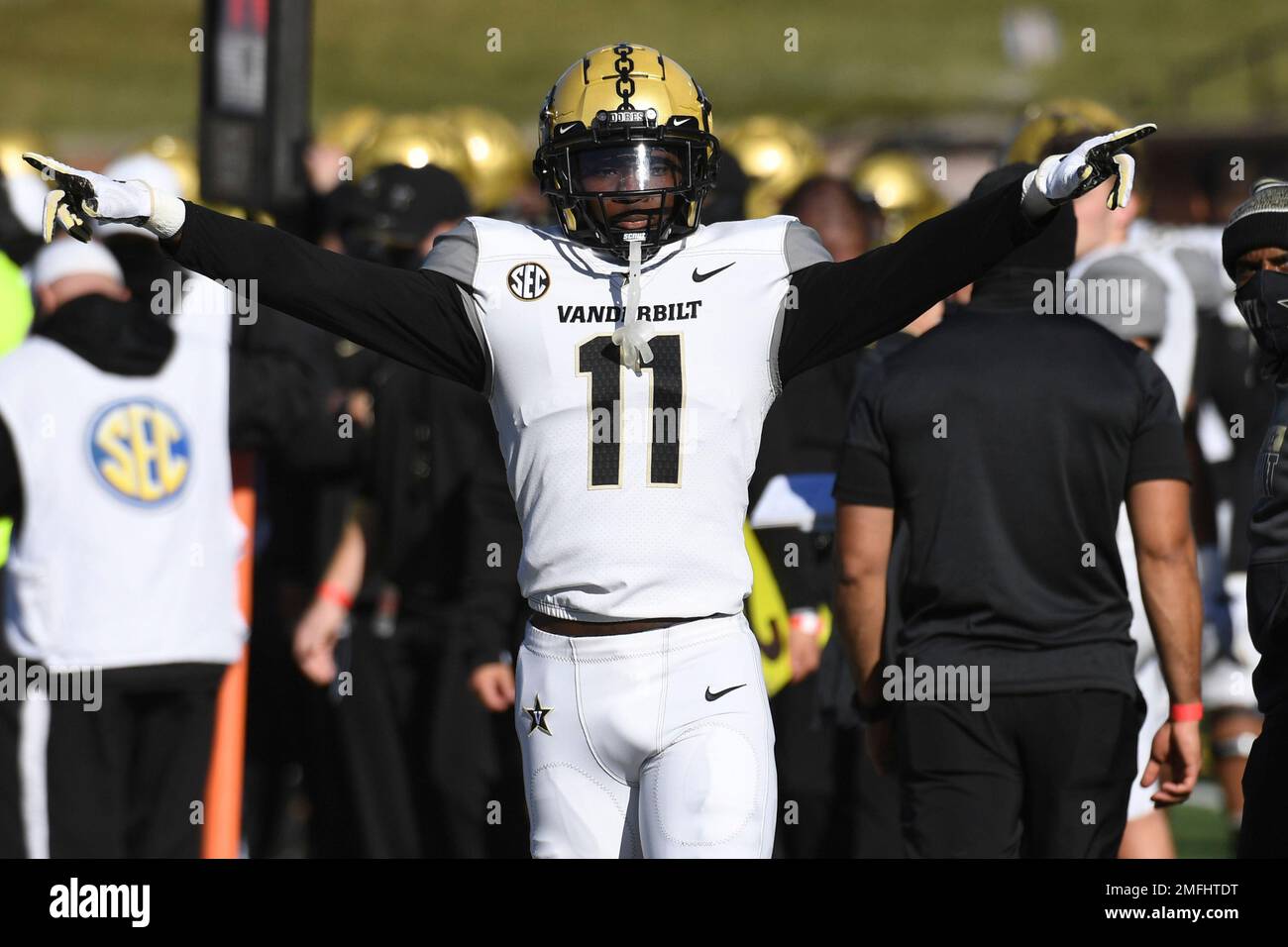 Vanderbilt safety Justin Harris celebrates during the first half of an ...