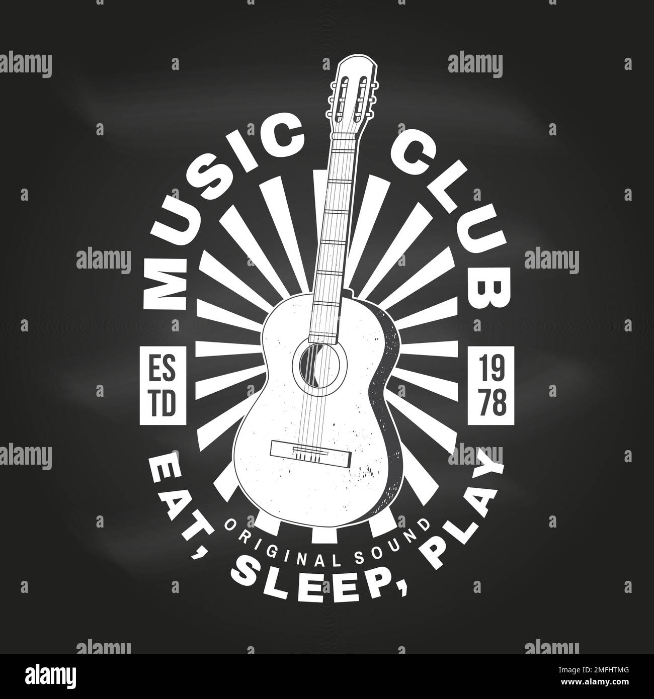Music club logo, badge, label on chalkboard. Retro poster, banner with ...