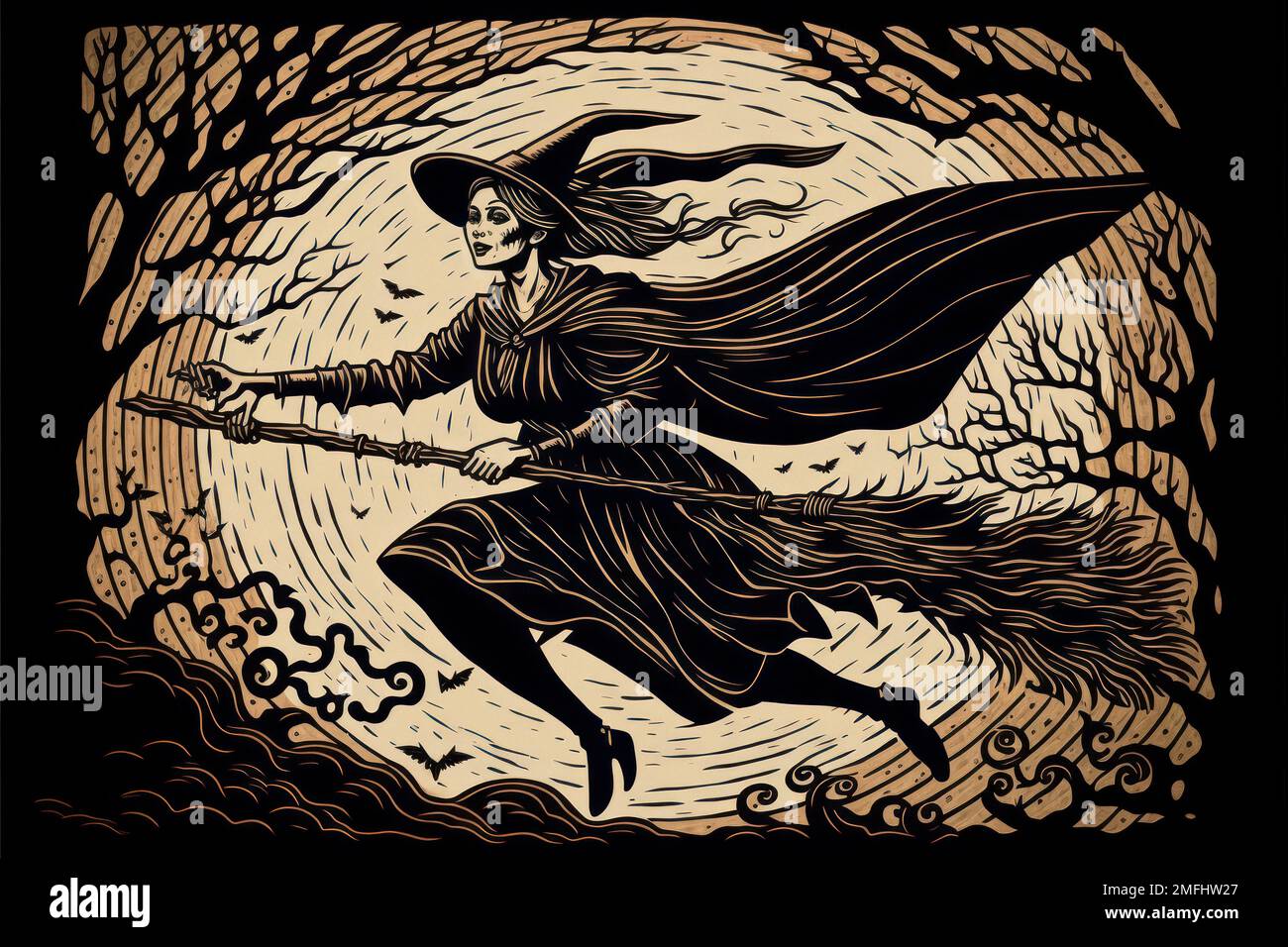 Witch broomstick mythology hi-res stock photography and images - Alamy