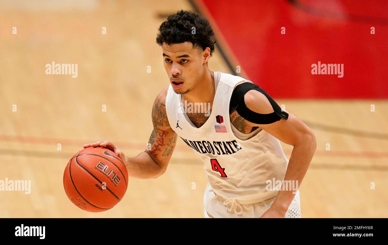 San Diego State guard Trey Pulliam moves the ball up court during the ...