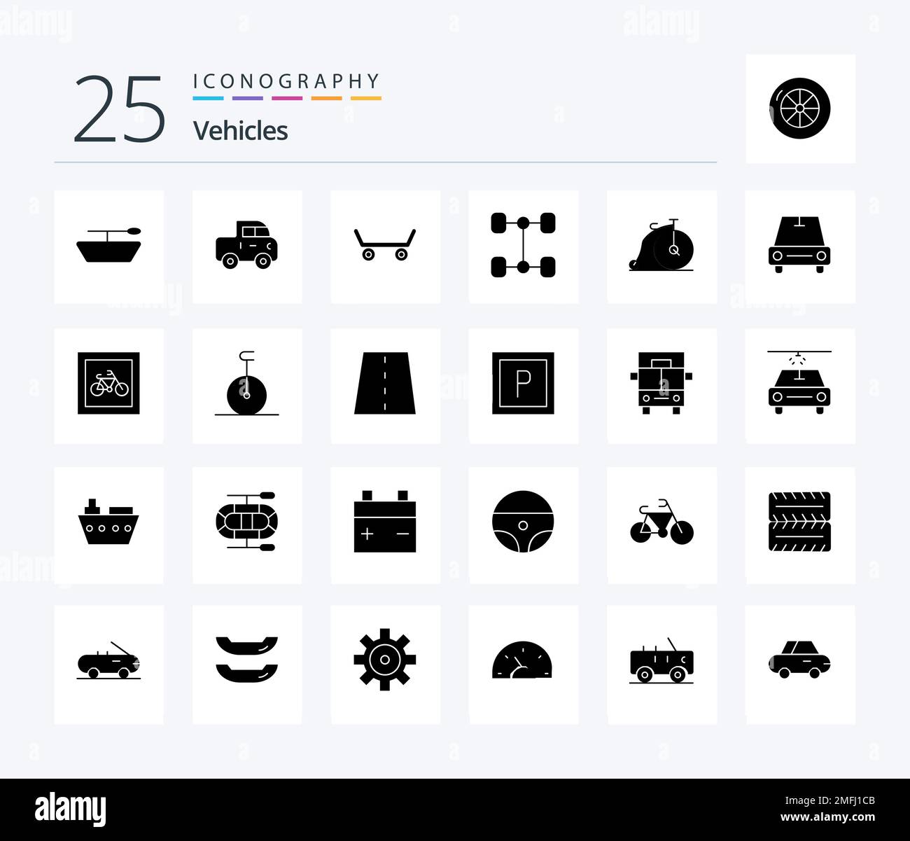 Vehicles 25 Solid Glyph icon pack including parking. car. bike. van. car Stock Vector Image ...